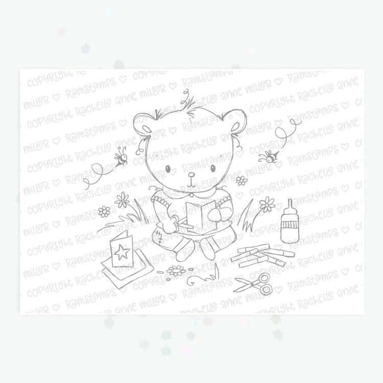 'Crafting with Bear' Digital Stamp – Rachelle Anne Miller Creative Studios