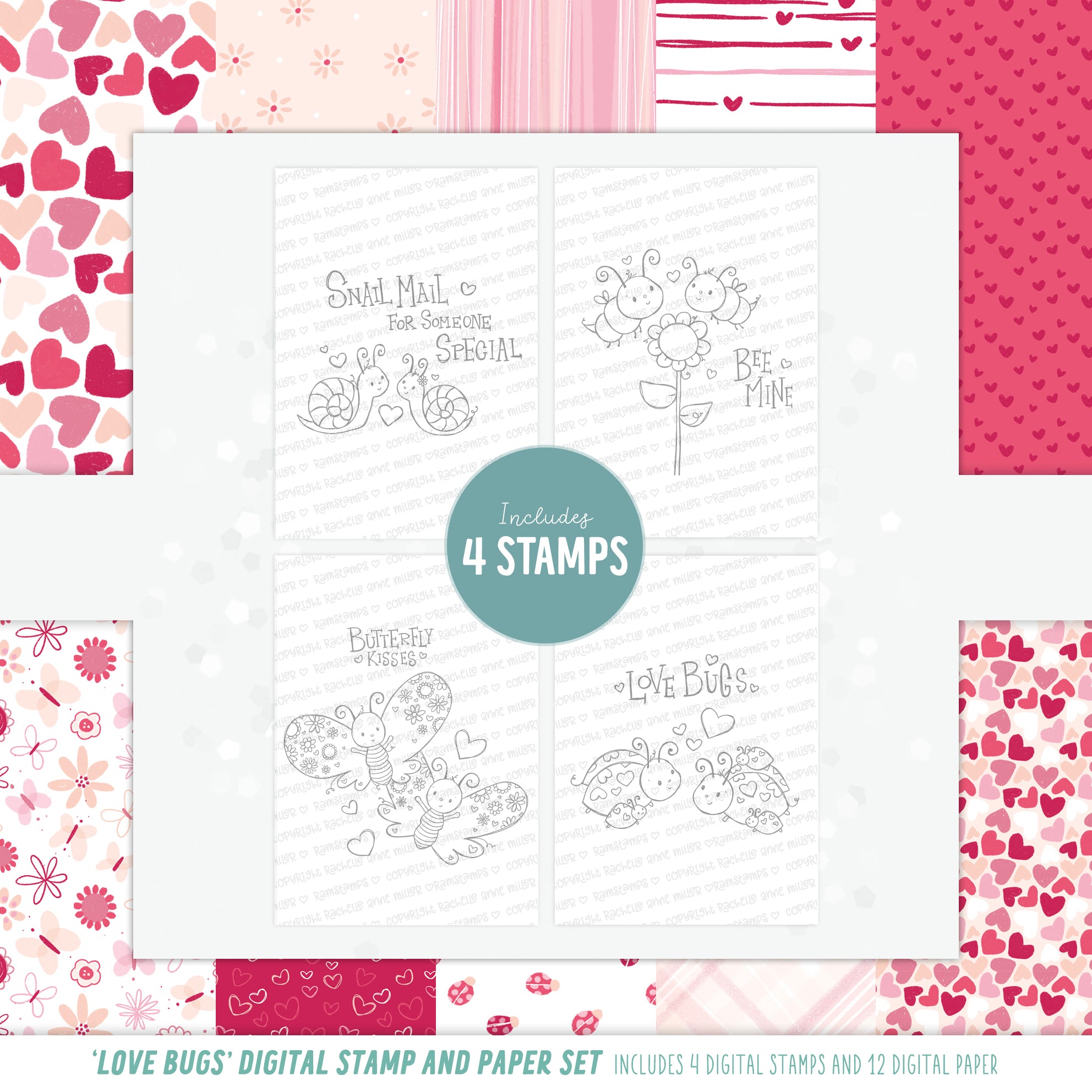 'Love Bugs' Digital Stamp & Paper Set – Rachelle Anne Miller Creative ...