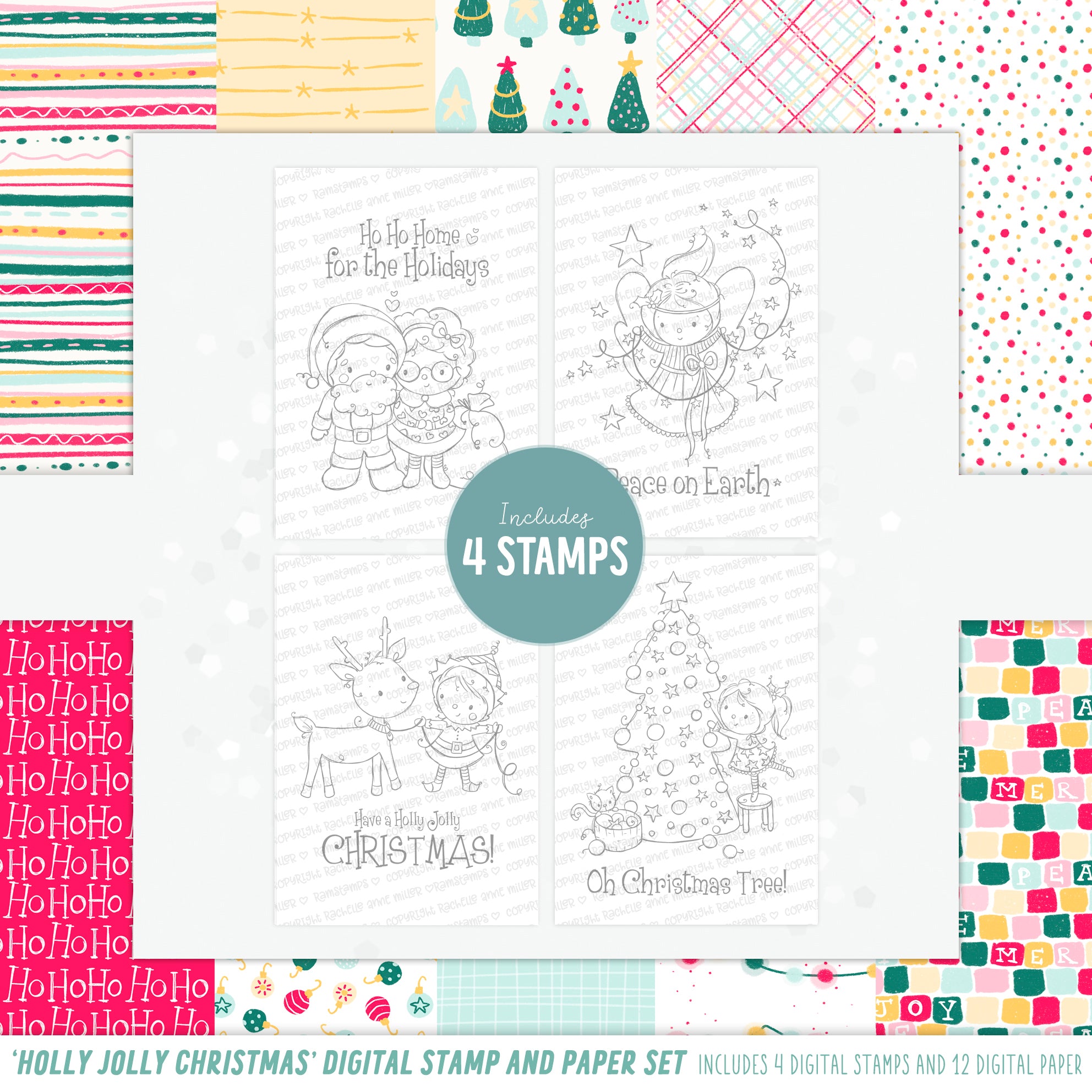 'Holly Jolly Christmas' Digital Stamp & Paper Set – Rachelle Anne ...