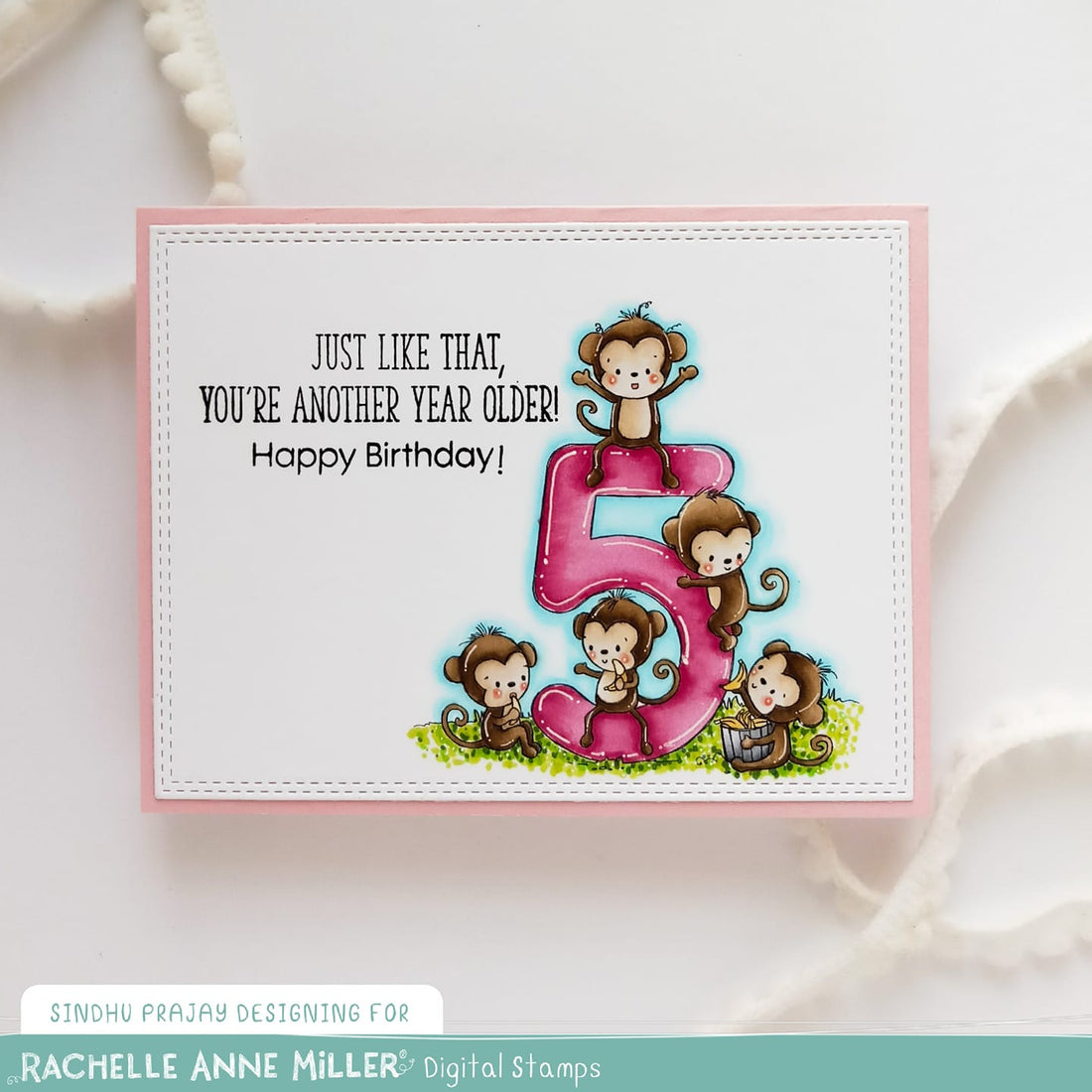 'Animal Number: Five Monkeys' Digital Stamp – Rachelle Anne Miller ...