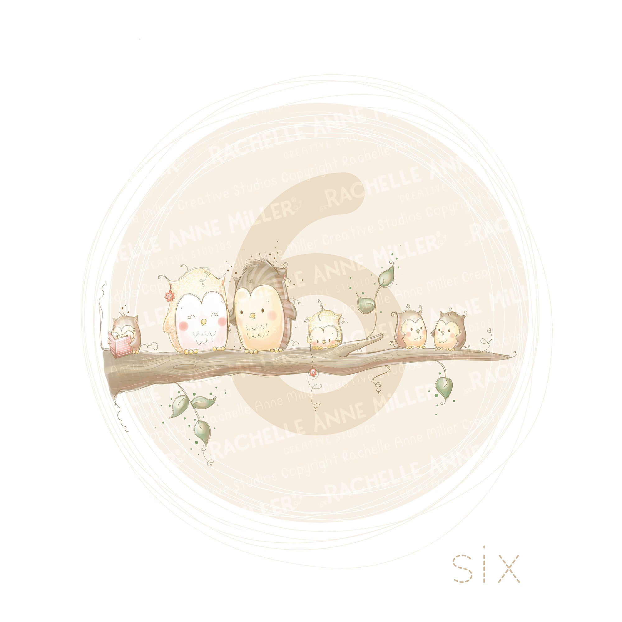 'Animal Number: Six Owls' Digital Stamp – Rachelle Anne Miller Creative ...
