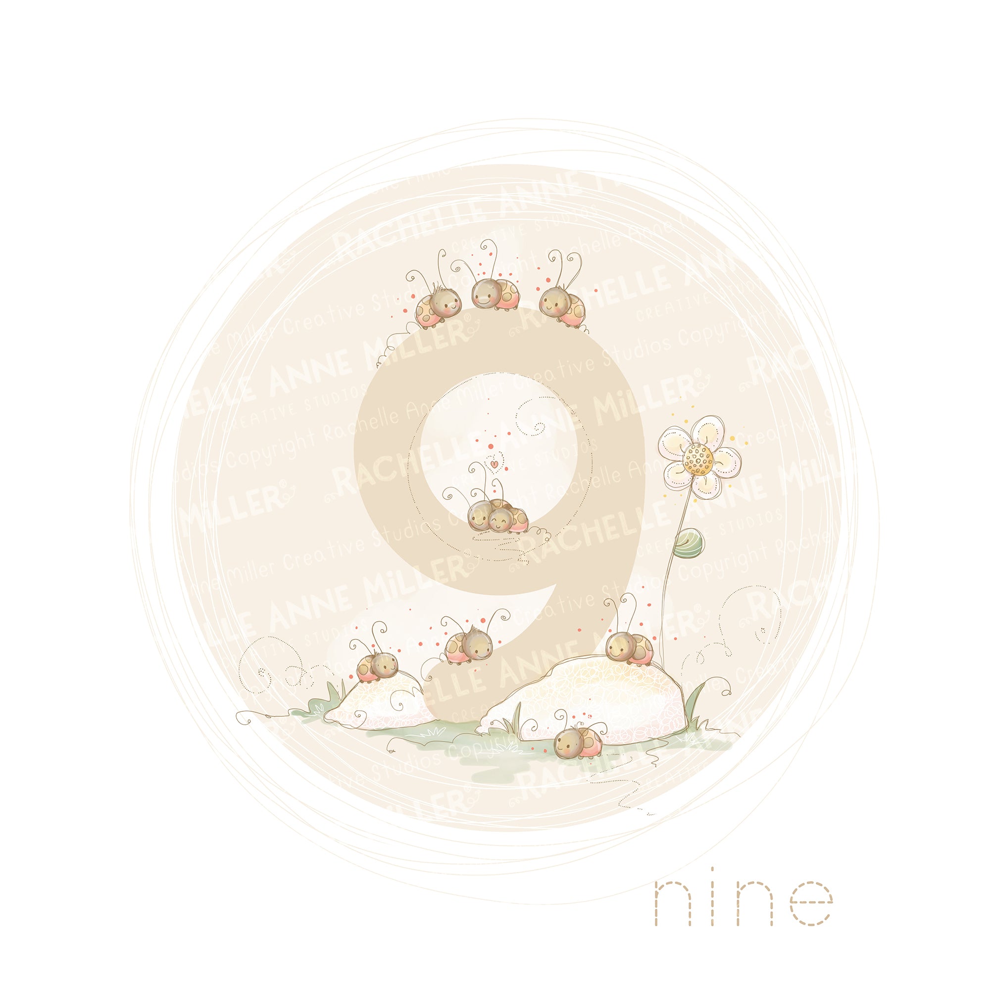'Animal Number: Nine Ladybugs' Digital Stamp – Rachelle Anne Miller ...