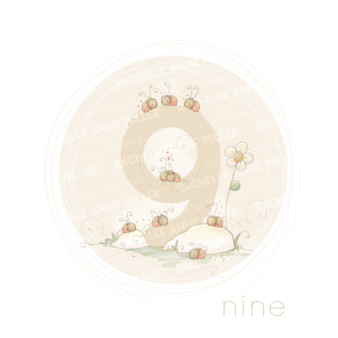 'Animal Number: Nine Ladybugs' Digital Stamp – Rachelle Anne Miller ...
