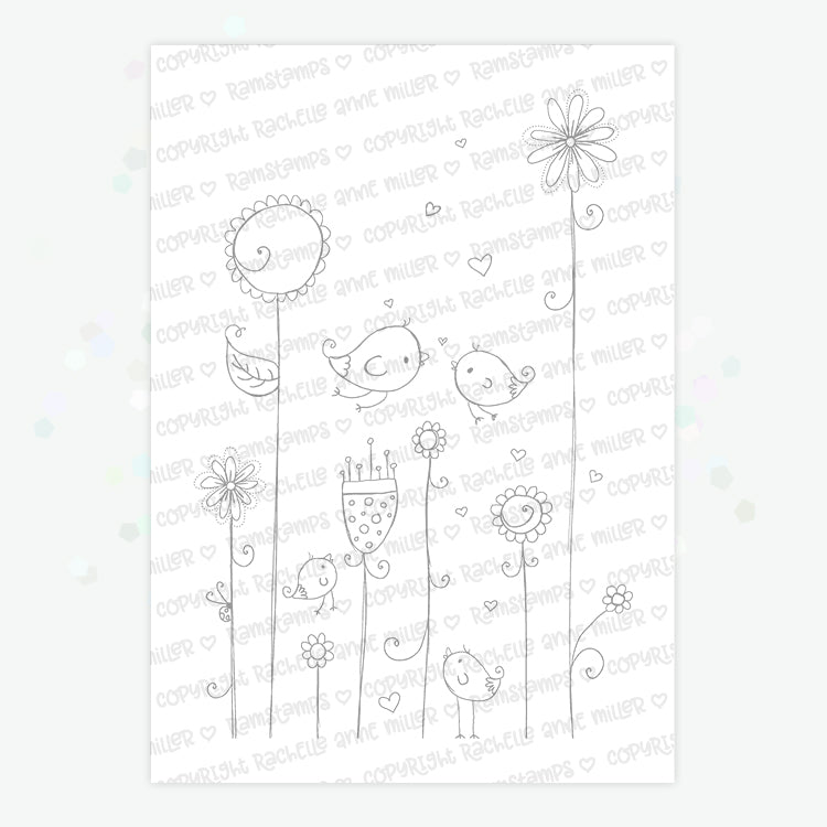 'Flower Love Birds' Digital Stamp – Rachelle Anne Miller Creative Studios