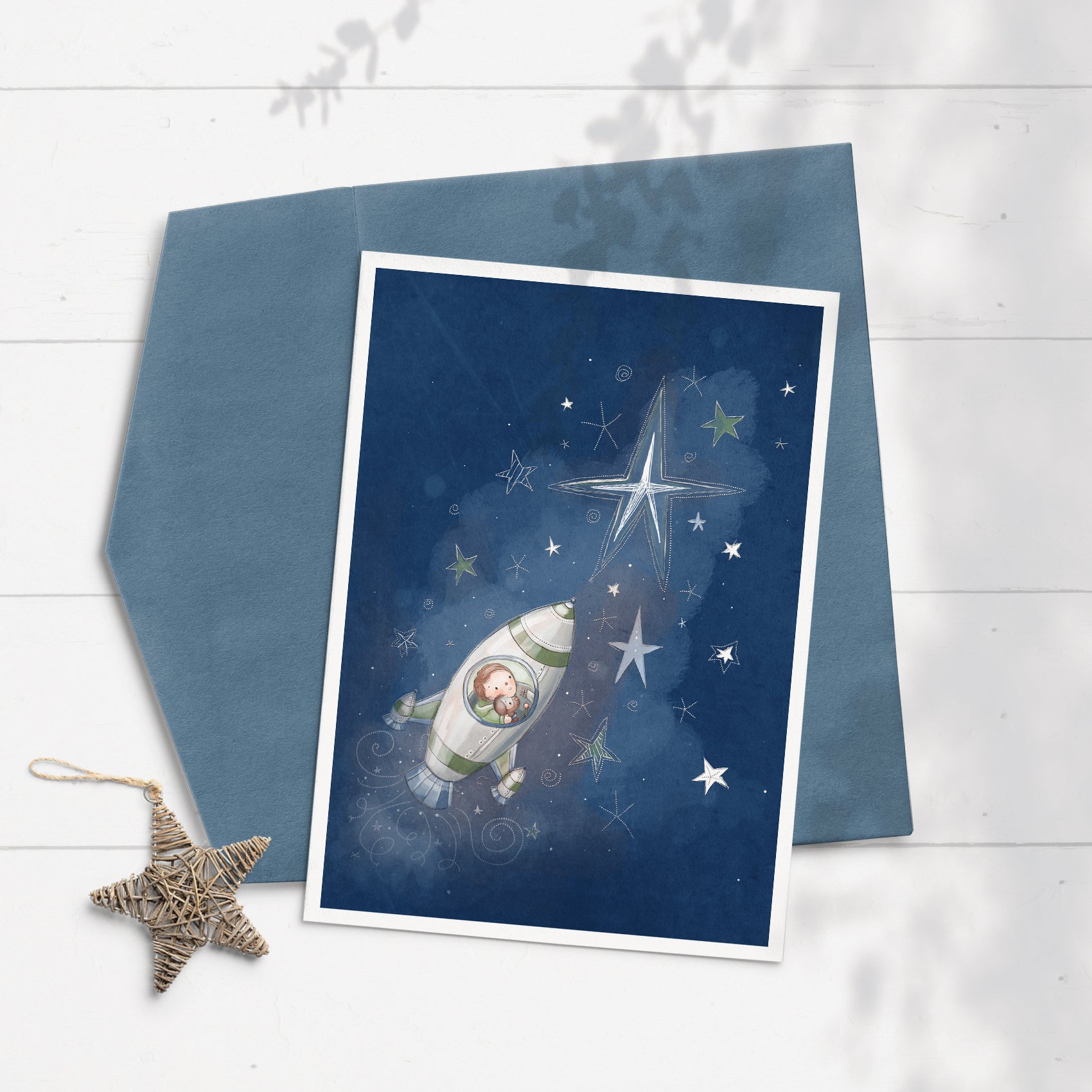 Space Rocket 5x7 Greeting Card – Rachelle Anne Miller Creative Studios