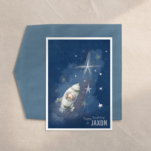 Space Rocket 5x7 Greeting Card – Rachelle Anne Miller Creative Studios